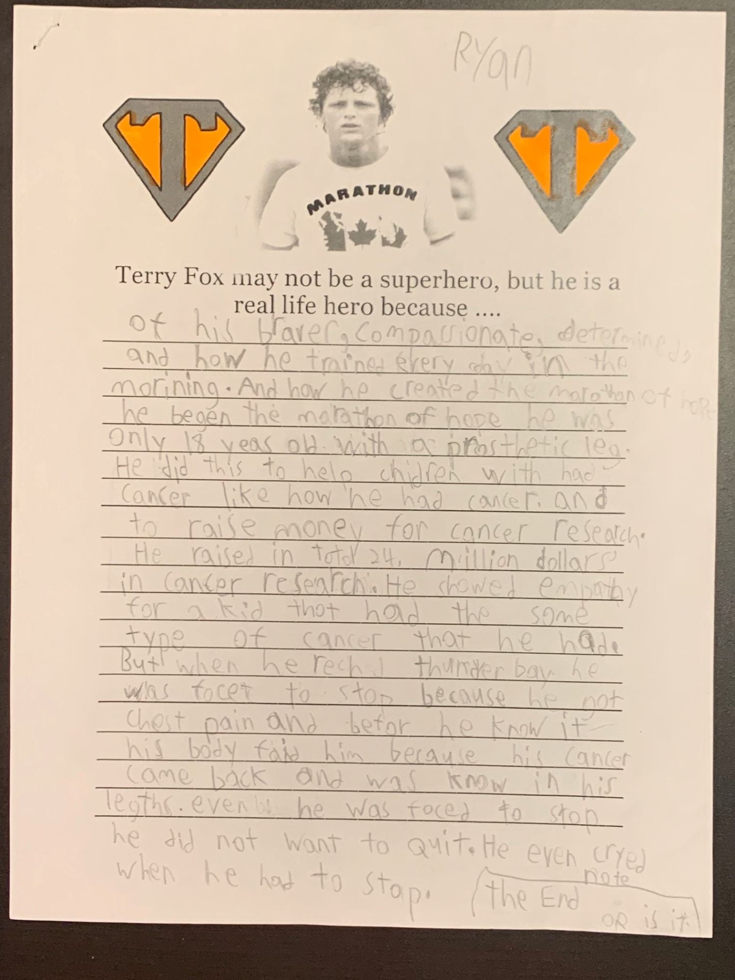 Terry Fox Reflections « Mr. Jackson's Grade Three Class
